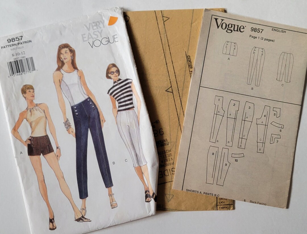 Sewing Pattern Women Shorts and Pants, Vintage 90s Vogue Patterns 9857 ...