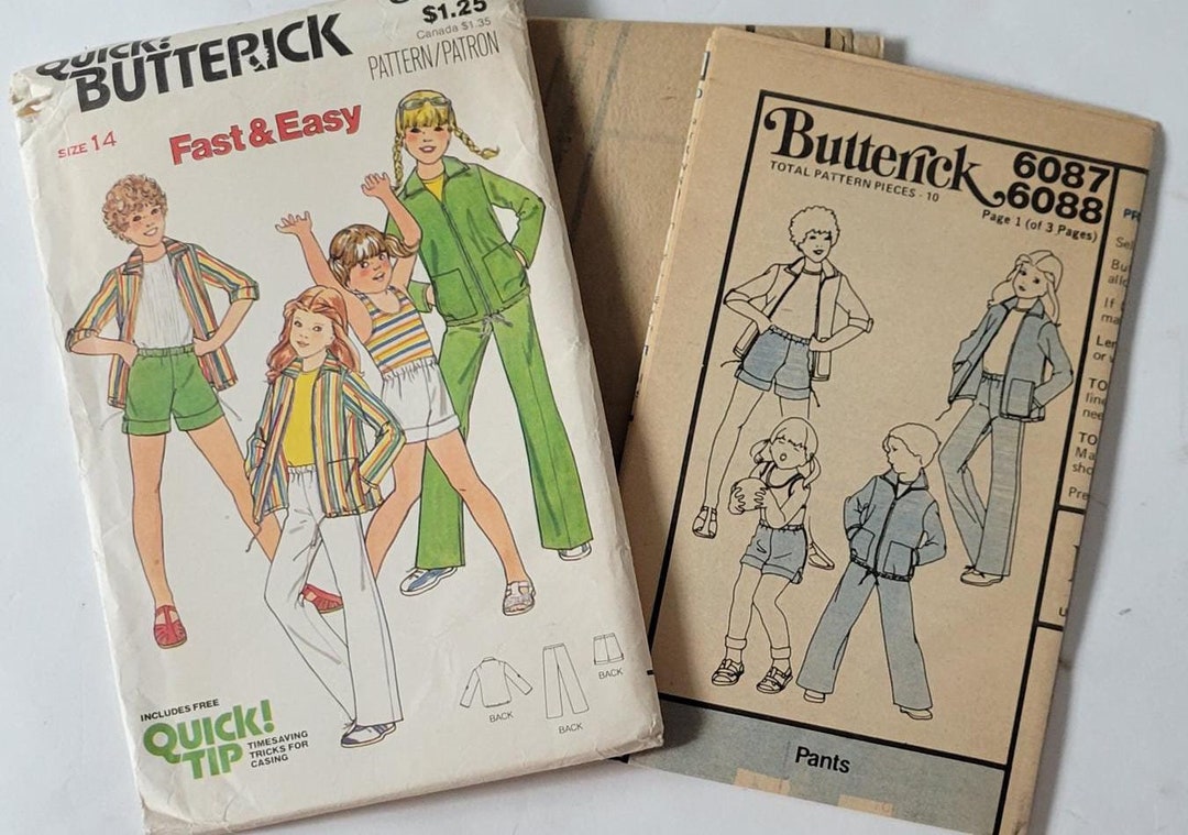 Sewing Patterns Girls Jacket Pants and Shorts, Butterick Patterns 6088 ...