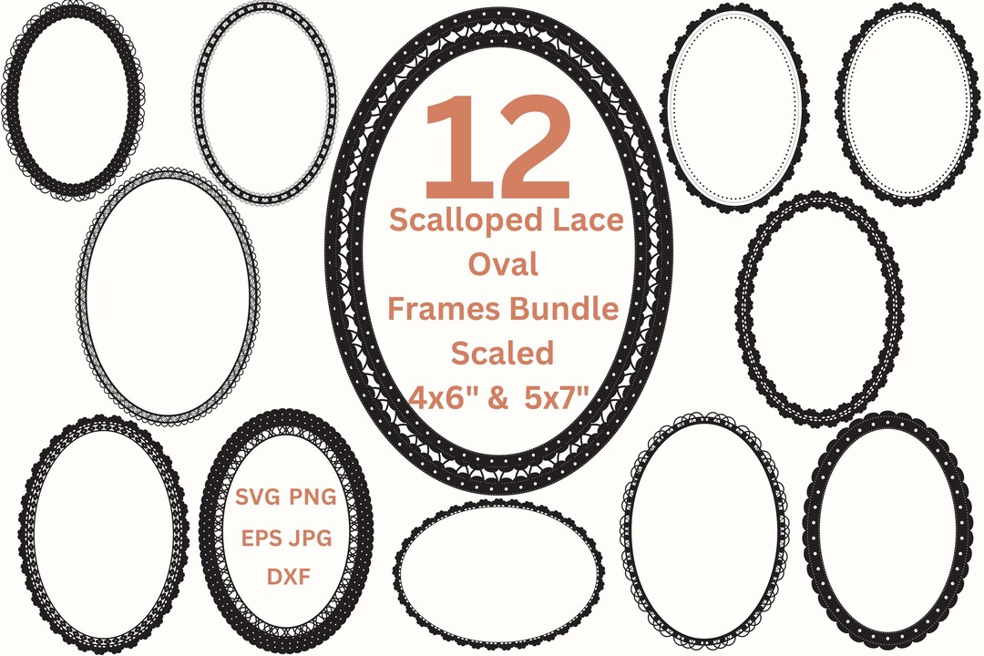 Lace Borders SVG Scalloped Oval Frames PNG Wedding Invitation Clipart ...