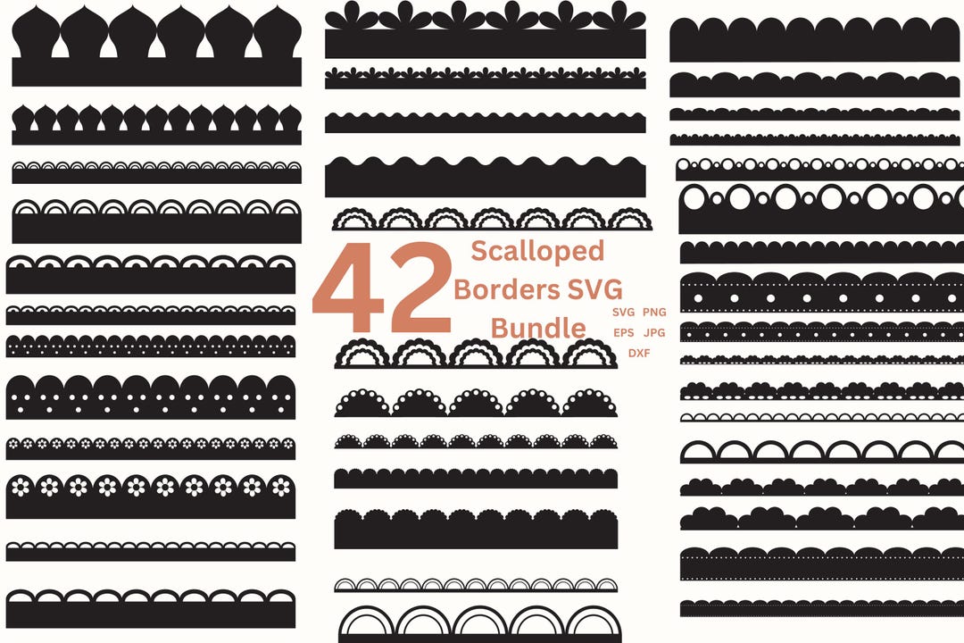 Scalloped Borders SVG Bundle Seamless Border PNG Clipart Laser Cut File ...