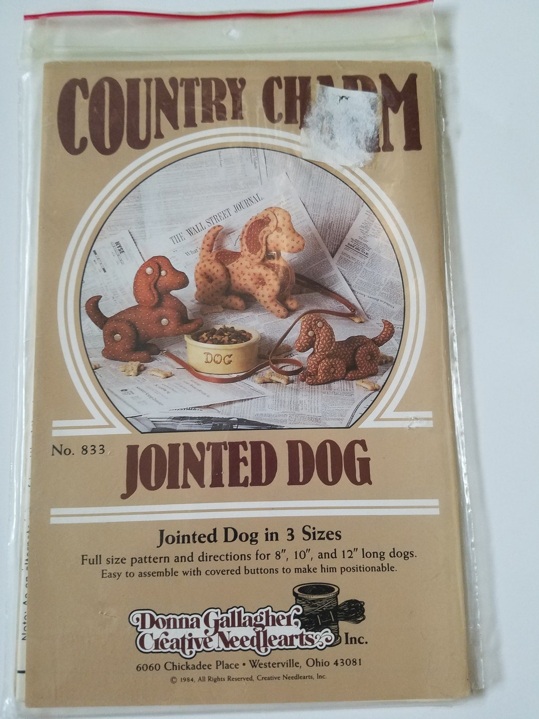 Jointed Dog Plush Sewing Patterns Vintage 80s Country Charm Posable Dog ...