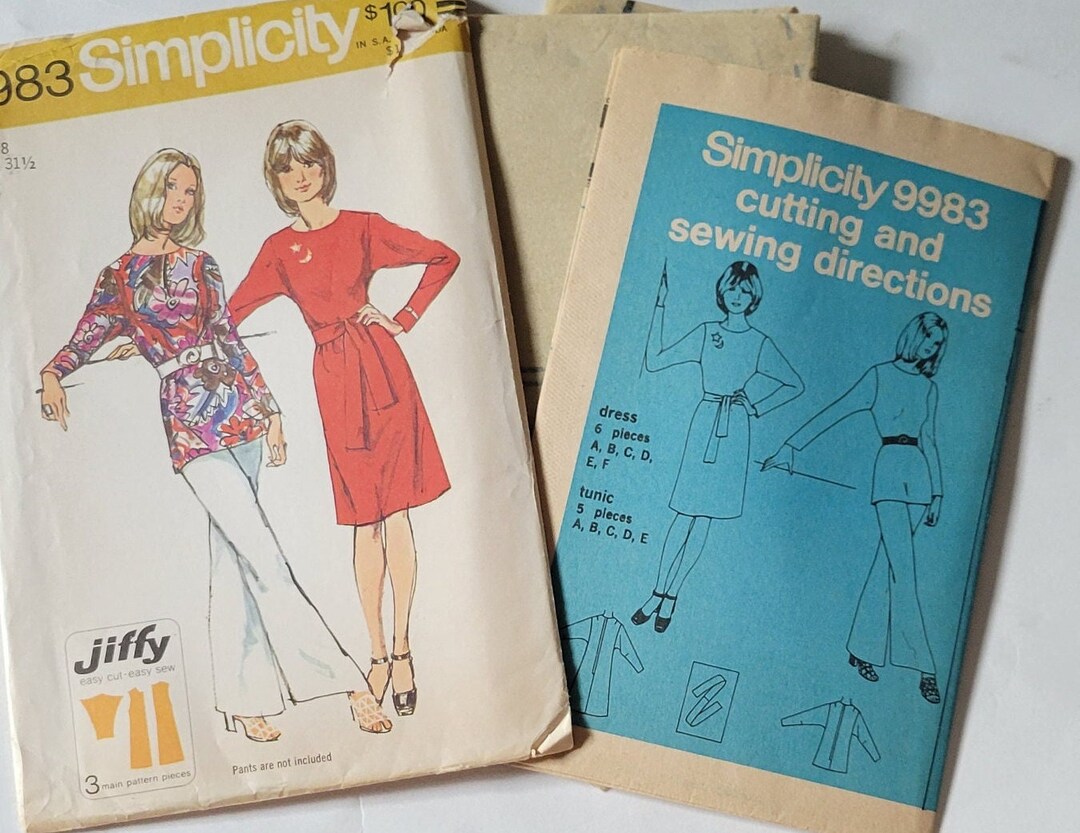Vintage 70s Sewing Patterns for Womens Tops & Dresses, Simplicity 9983 ...