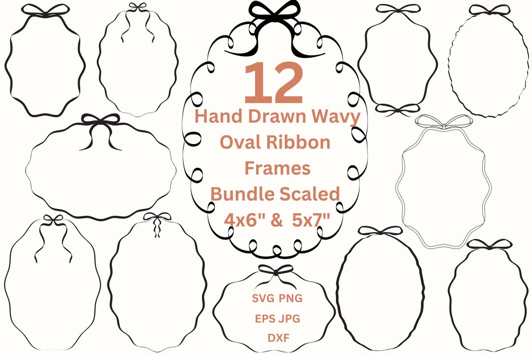Hand Drawn Ribbon Bow Frame Svg Coquette Bow Frame Clipart, Whimsical ...