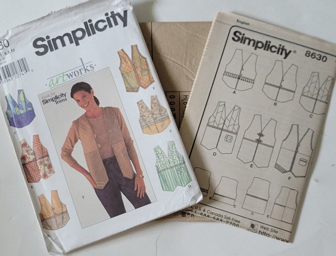 Vest Sewing Patterns for Womens Y2k Tops, Simplicity 8630 Size 6 8 10 ...