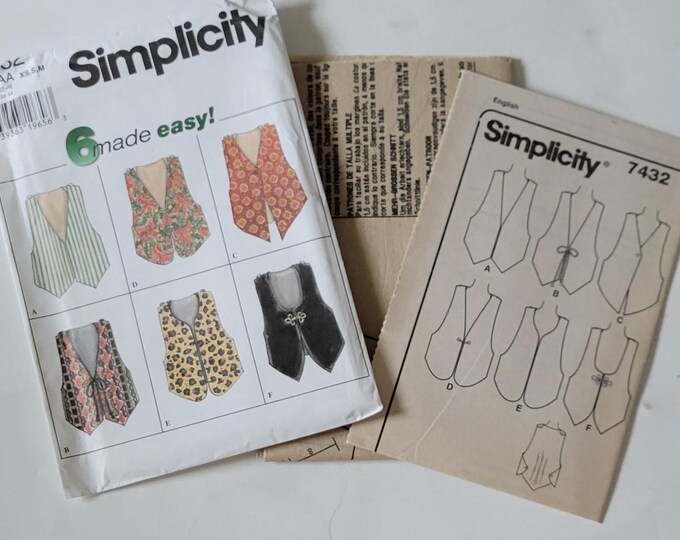 Vest Pattern Women Sewing Patterns Vintage 90s Vests, Simplicity 7432 ...