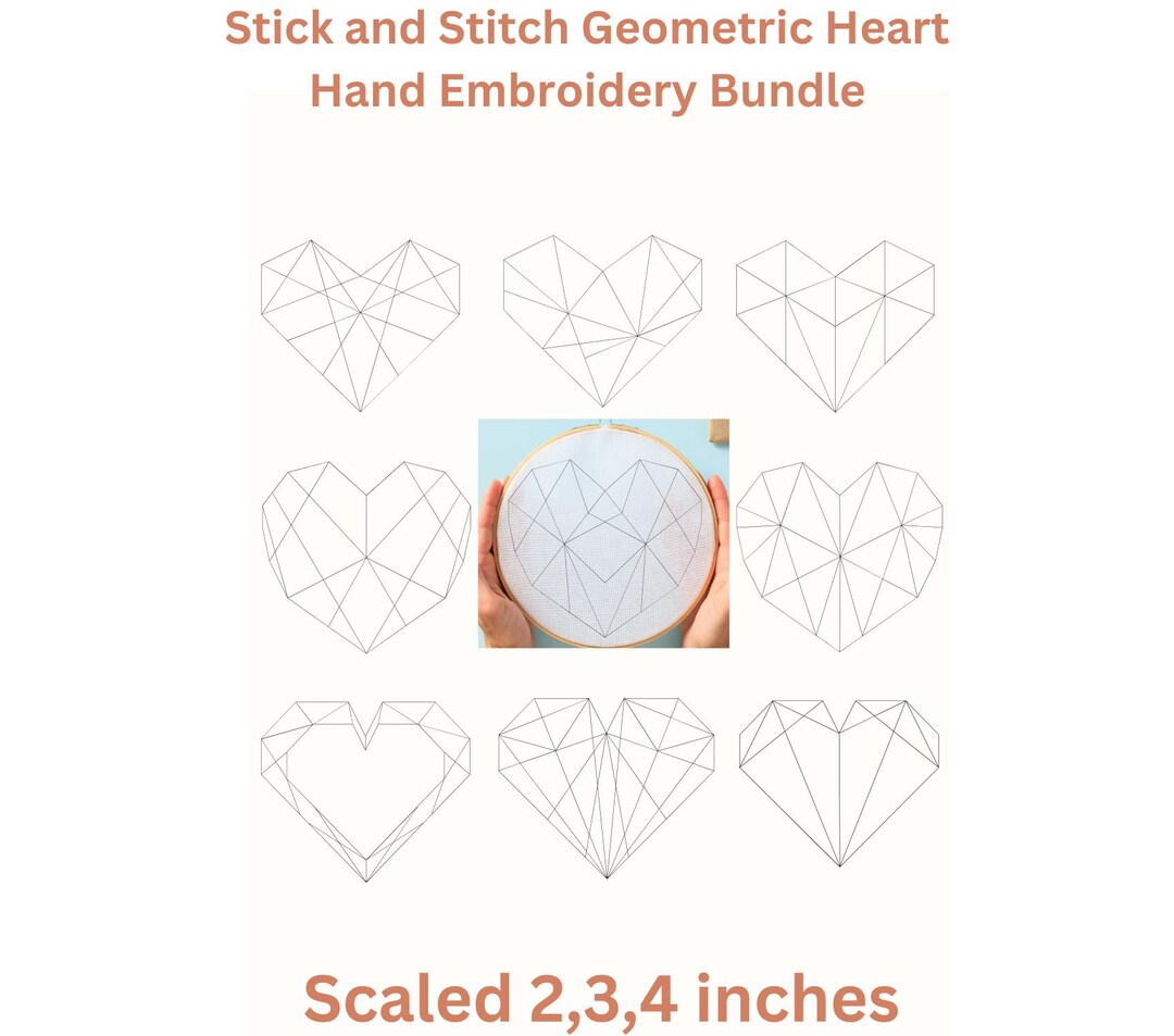 Geometric Heart Stick and Stitch Embroidery Designs Valentines Day ...