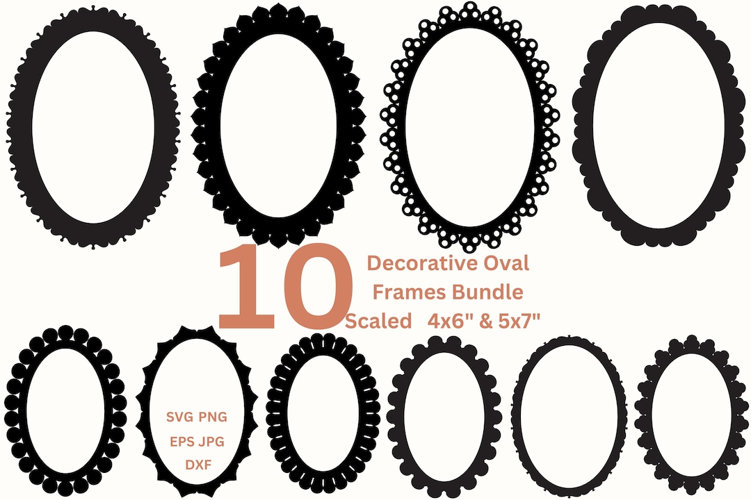 Scalloped Oval Frame Laser Cut File SVG Borders Clipart PNG, Decorative ...