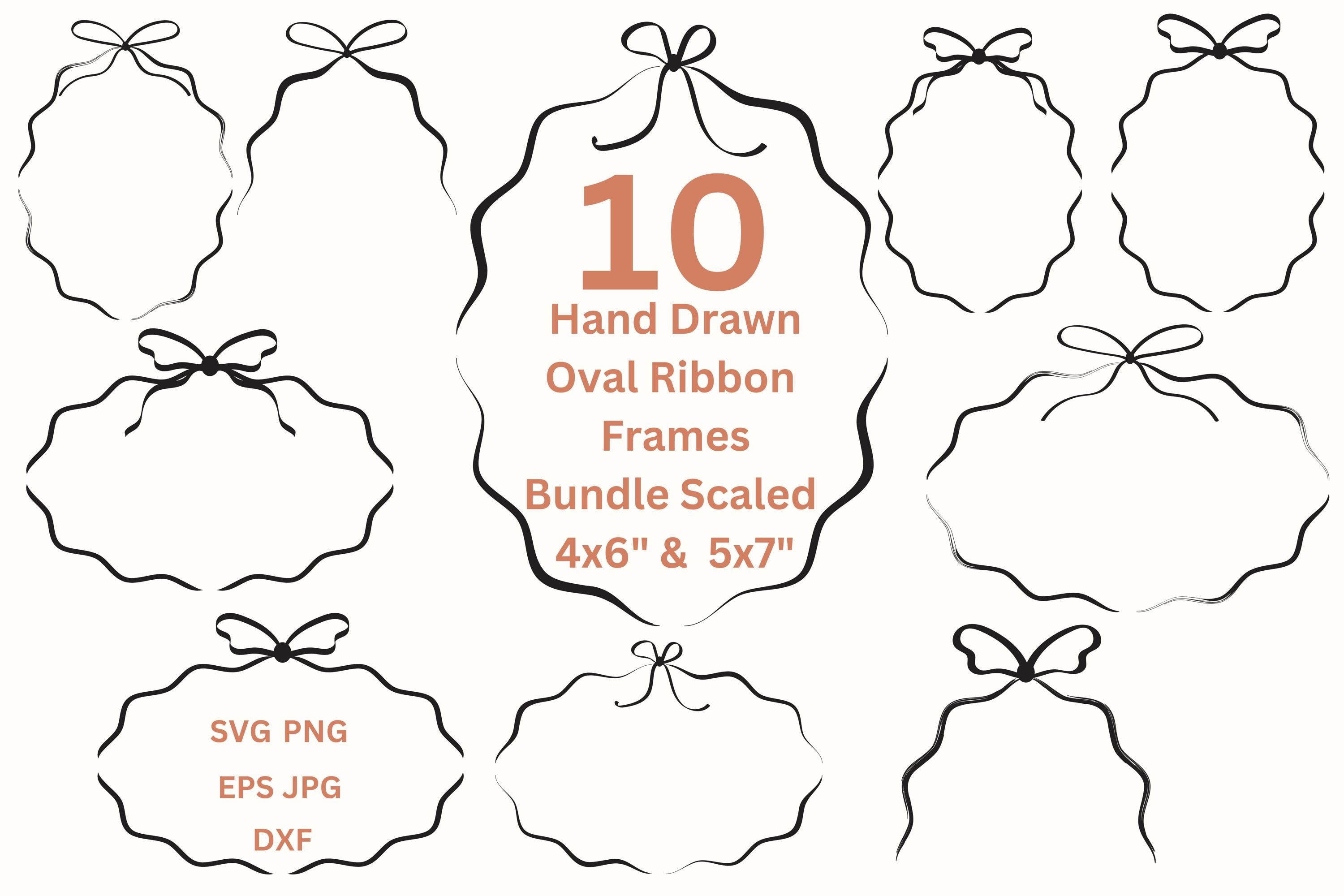 Wavy Bow Frames PNG SVG Oval Hand Drawn Ribbon Borders Clipart ...