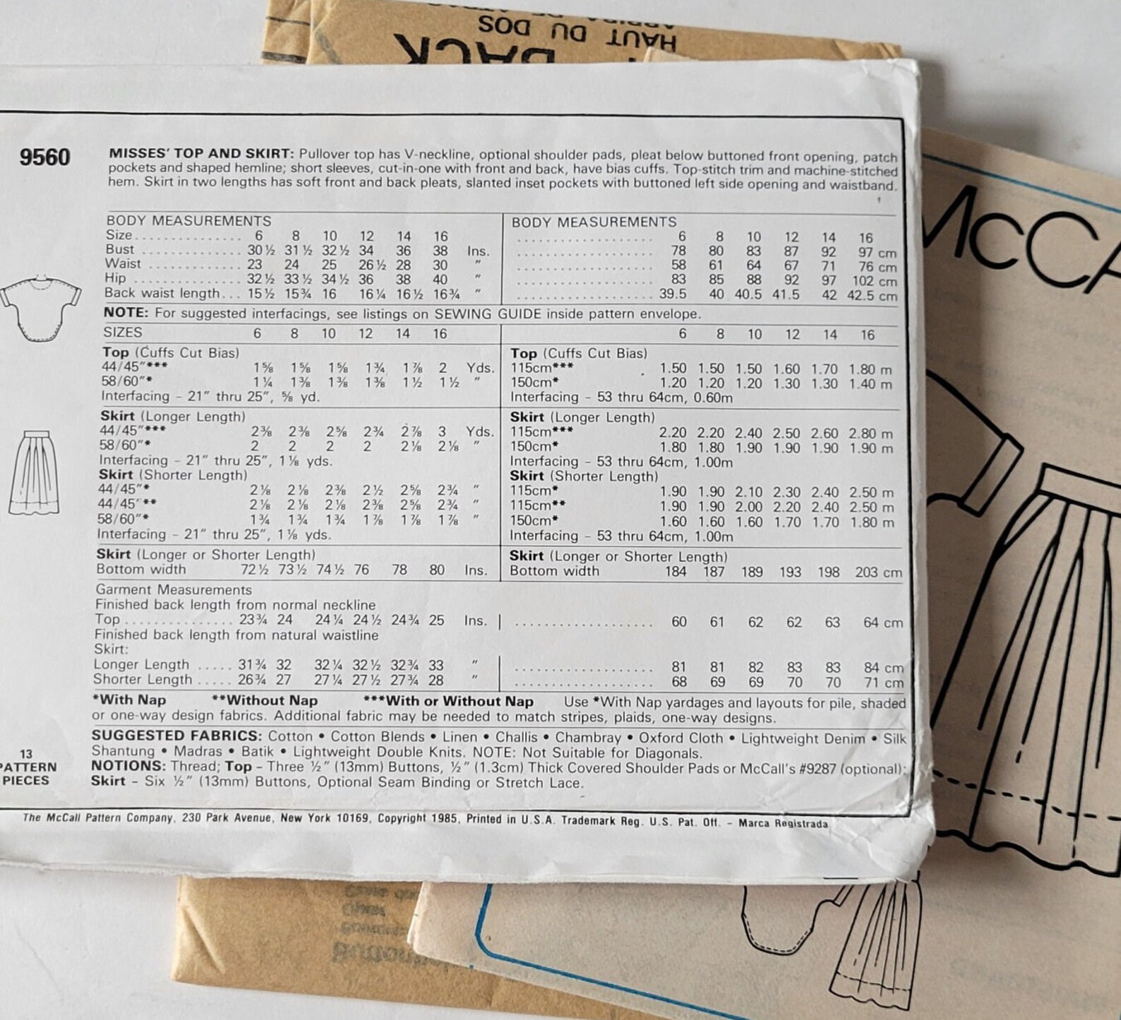 Women Sewing Pattern Tops and Skirt Vintage 80s Mccalls Patterns 9560 Size 12 Uncut Printed 1985 ...