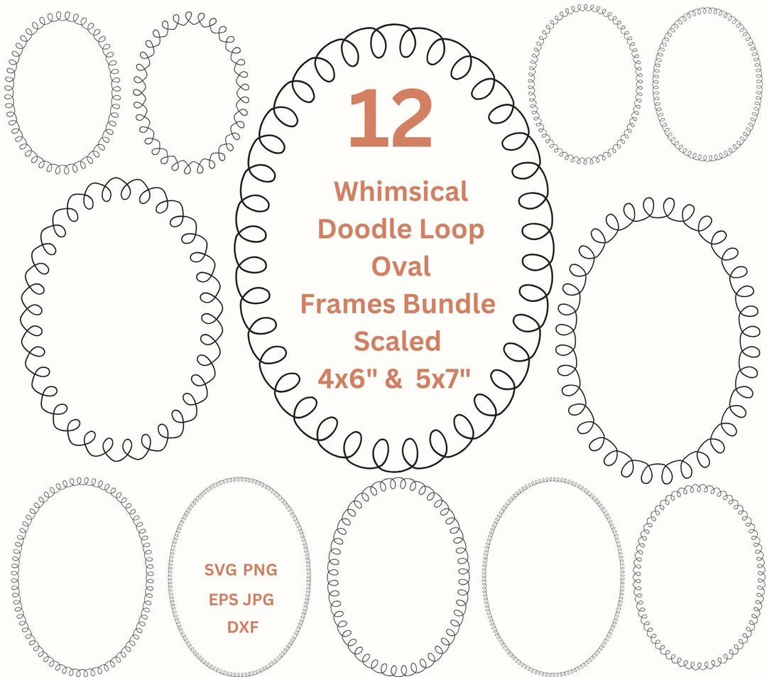 Hand Drawn Borders Clipart Whimsical Doodle Frame PNG SVG, Oval Wedding ...