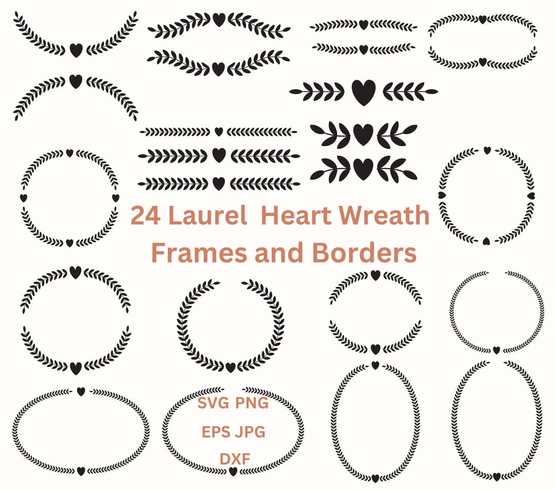 Heart Borders SVG Bundle Wreath Frames PNG Text Dividers, Heart Wedding ...