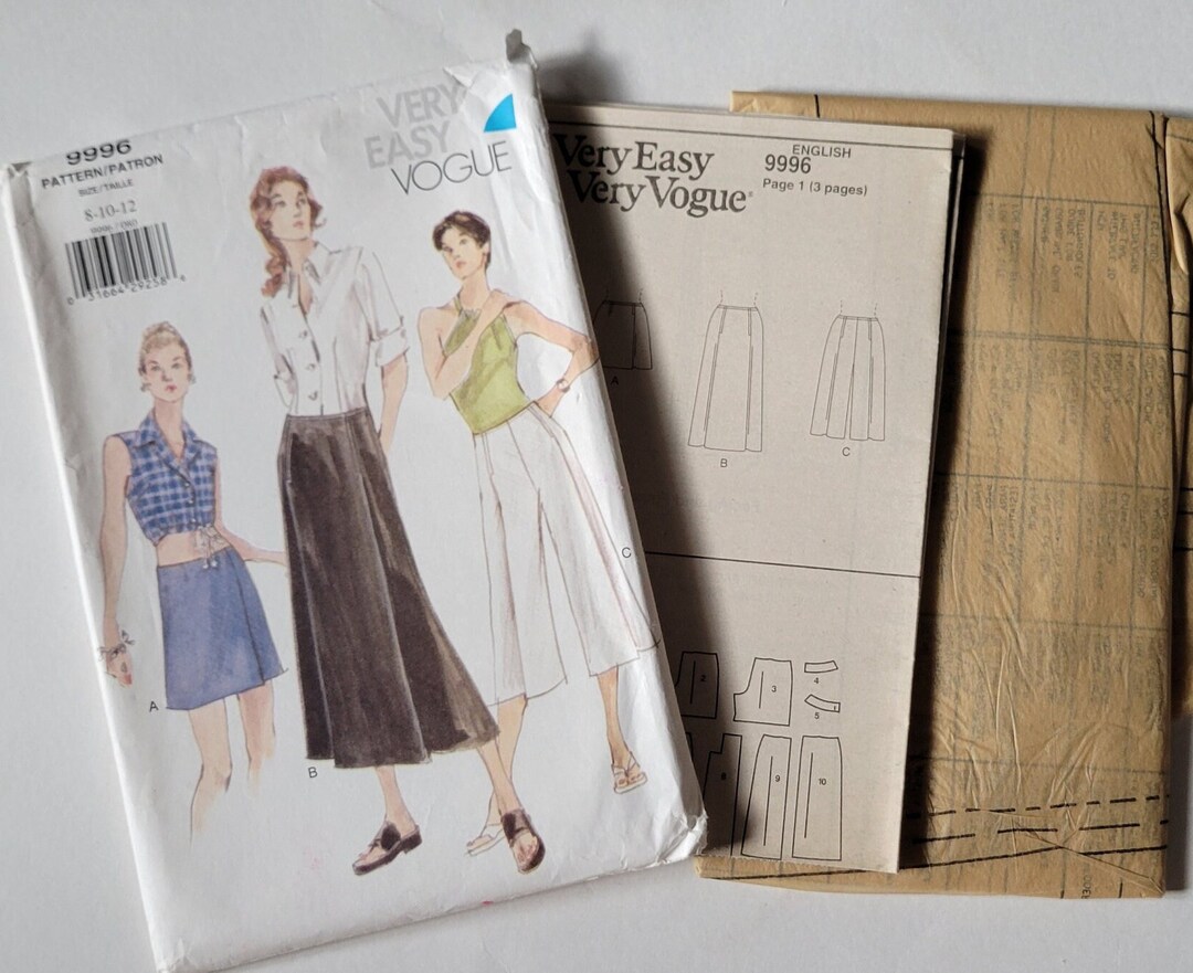 Women Sewing Pattern Skirt Skort and Pants, Vintage 90s Vogue Patterns ...