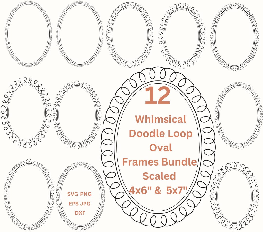 Hand Drawn Borders Clipart Whimsical Doodle Frame PNG SVG, Oval Wedding ...
