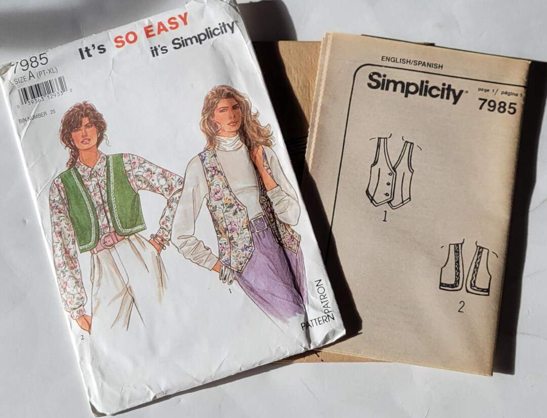 Womens Tops Sewing Pattern Vest Vintage 90s Simplicity Pattern 7985 ...
