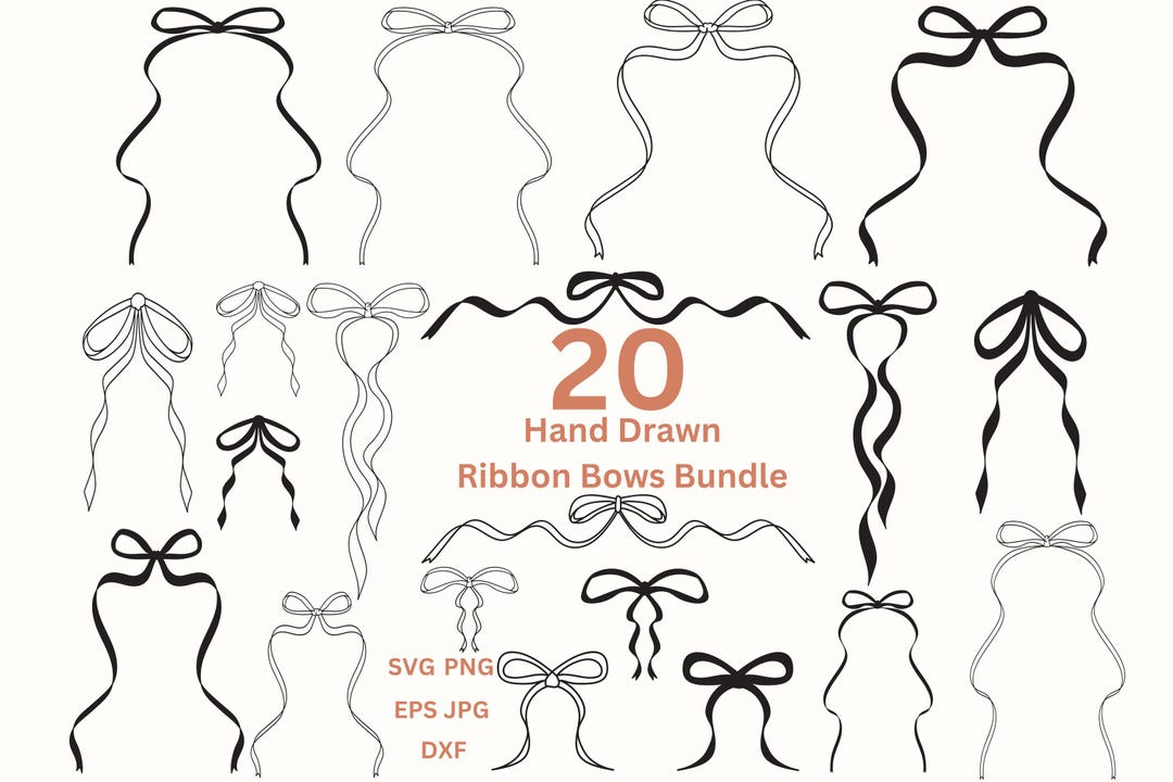 Hand Drawn Ribbon Bows SVG Bundle Whimsical Invitation Frames for ...
