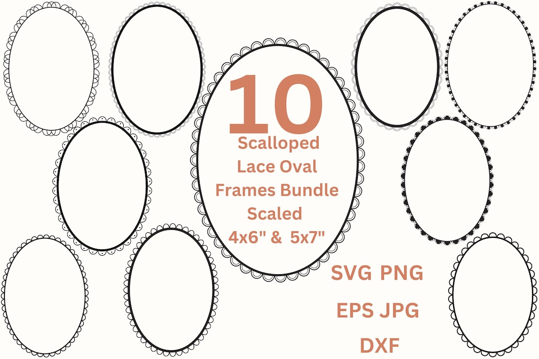 Lace Borders SVG Scalloped Oval Frames Clipart PNG Wedding Invitation ...