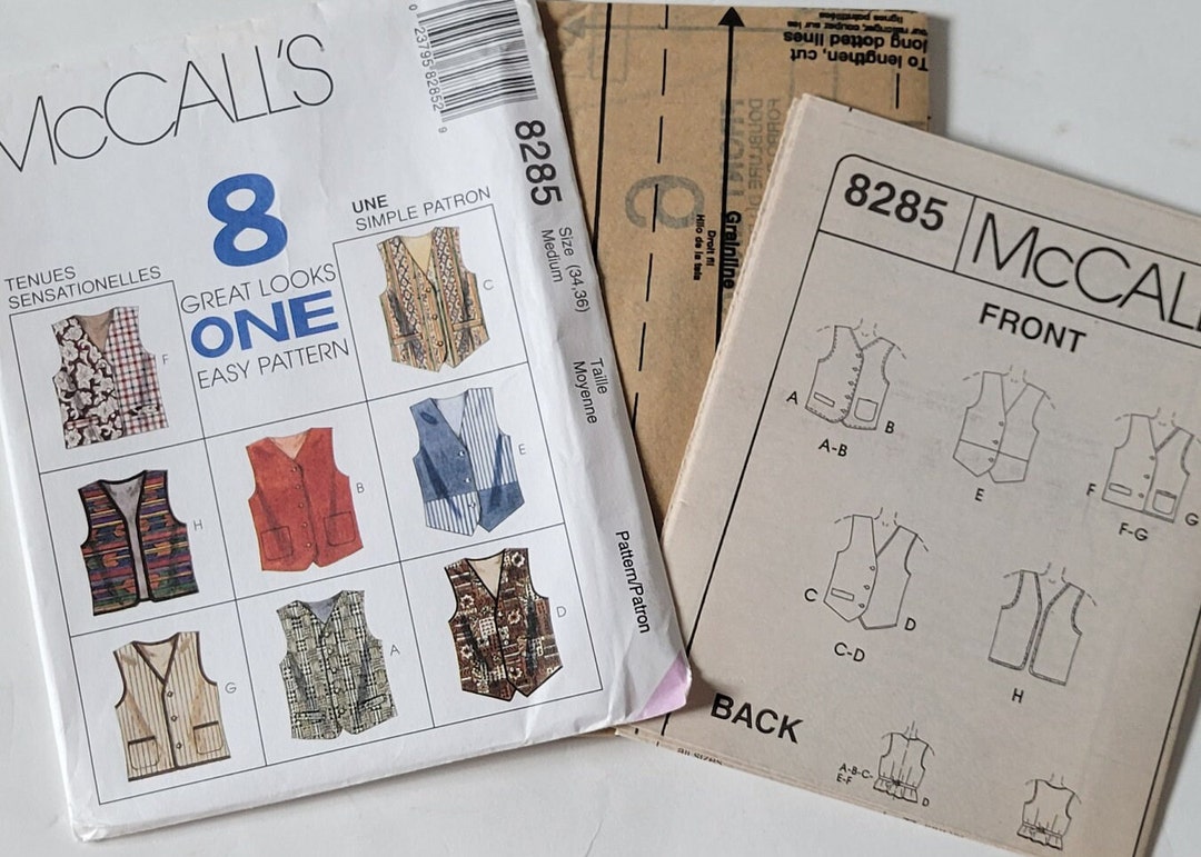 Women and Men Sewing Pattern Vest Lined Vests, Vintage 90s Mccalls ...