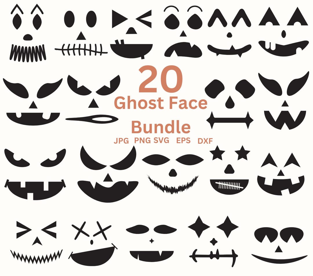 Ghost Face SVG Bundle PNG Halloween Clipart, Scary Pumpkin Carving Jack ...
