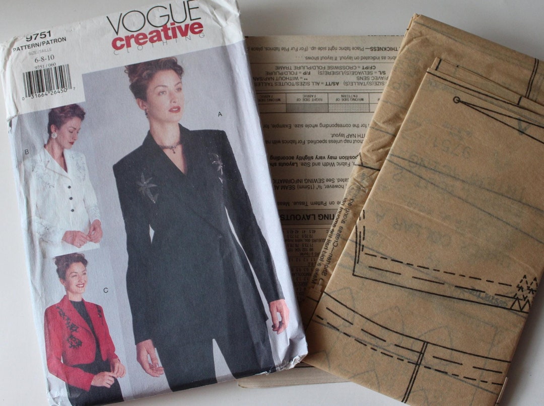 Lined Jacket Sewing Patterns for Womens Jacket With Collar, Vintage 90s ...