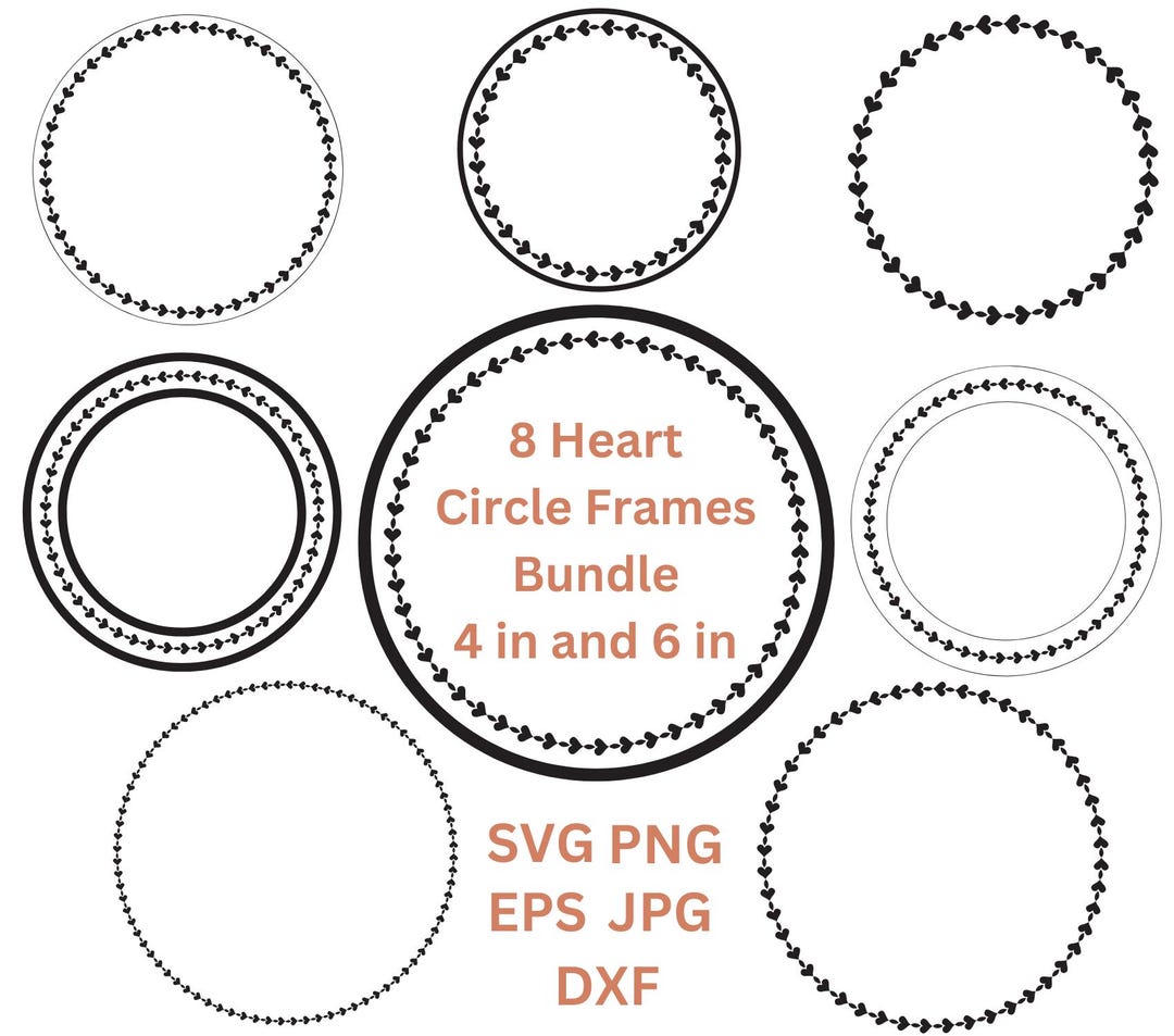Heart Circle Frame PNG Bundle Monogram Frame SVG Bundle, Wedding ...
