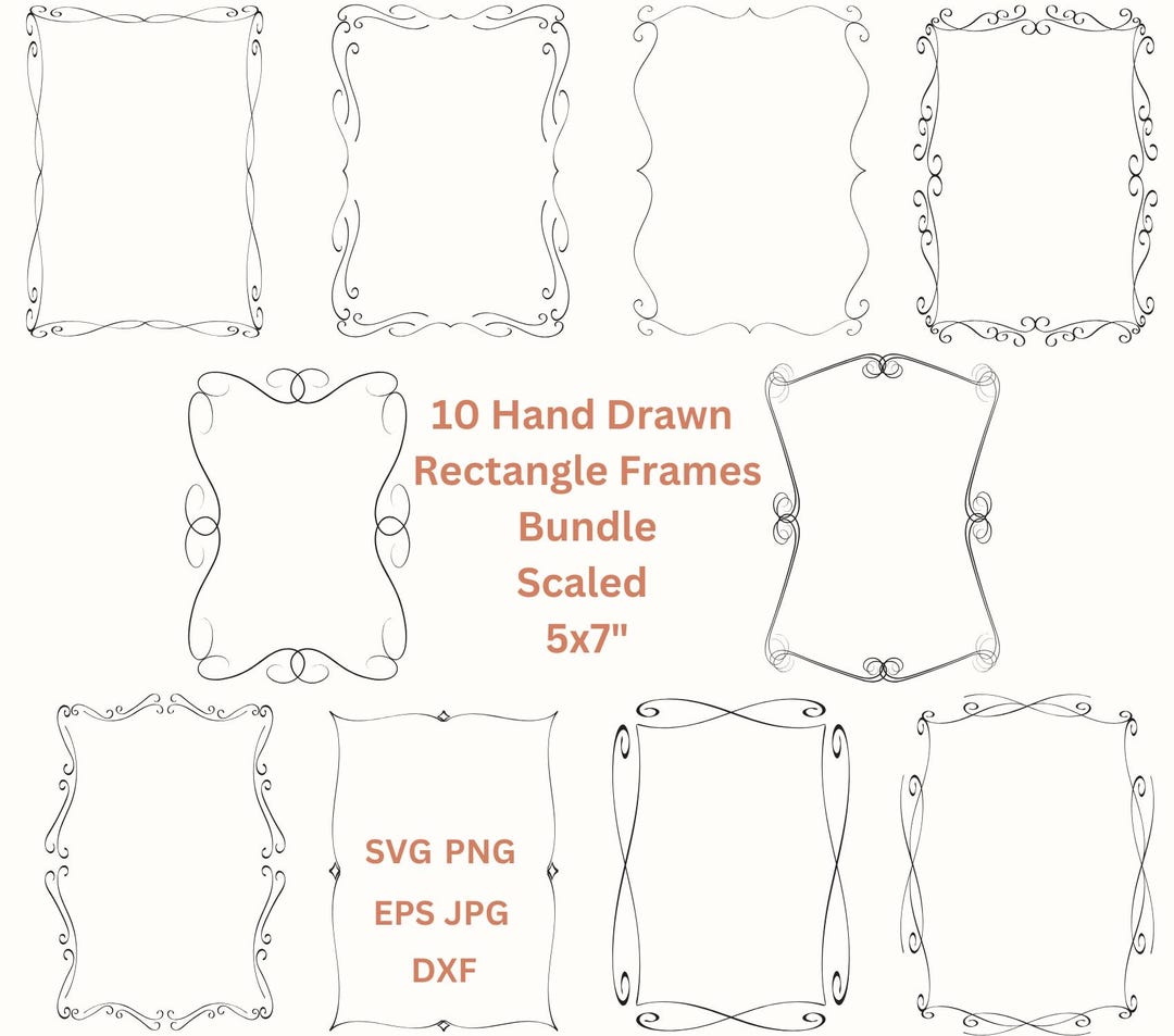Whimsical Frame SVG Hand Drawn Rectangle Border SVG Bundle, Wedding ...