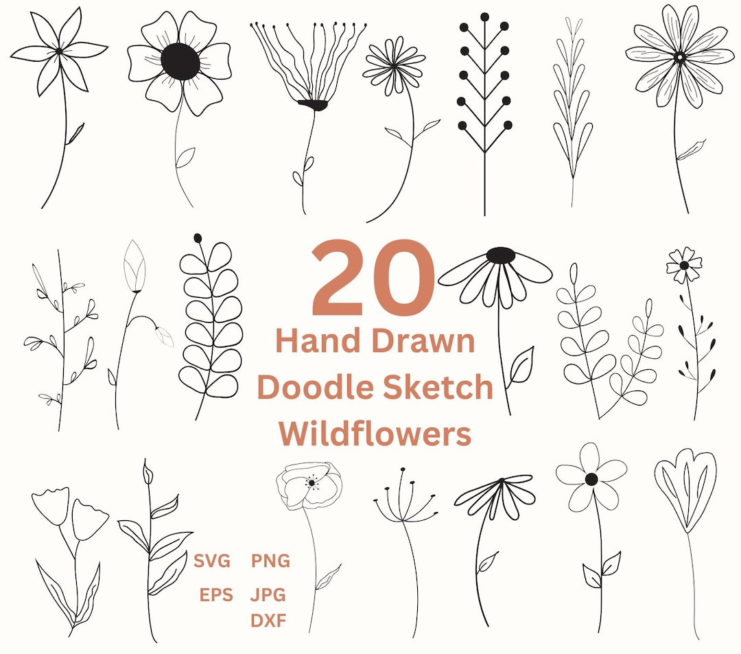 Wildflower SVG Bundle Hand Drawn Doodle Flowers Clipart PNG, Botanical ...