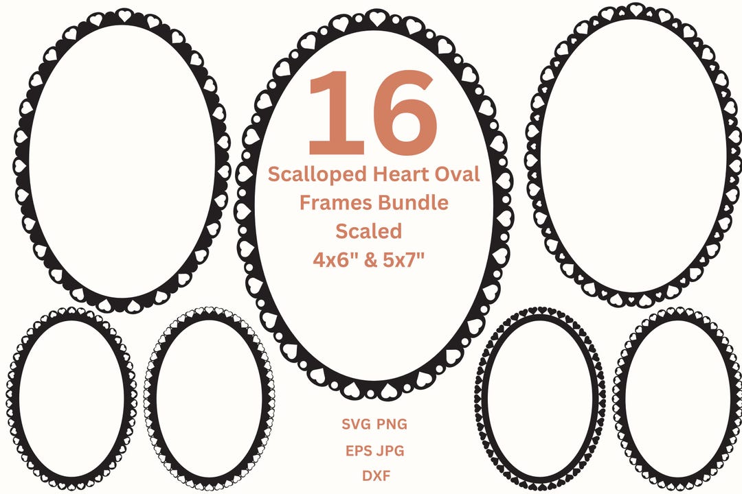 Scalloped Oval Frame SVG Bundle Heart Borders SVG Wedding Invitation ...