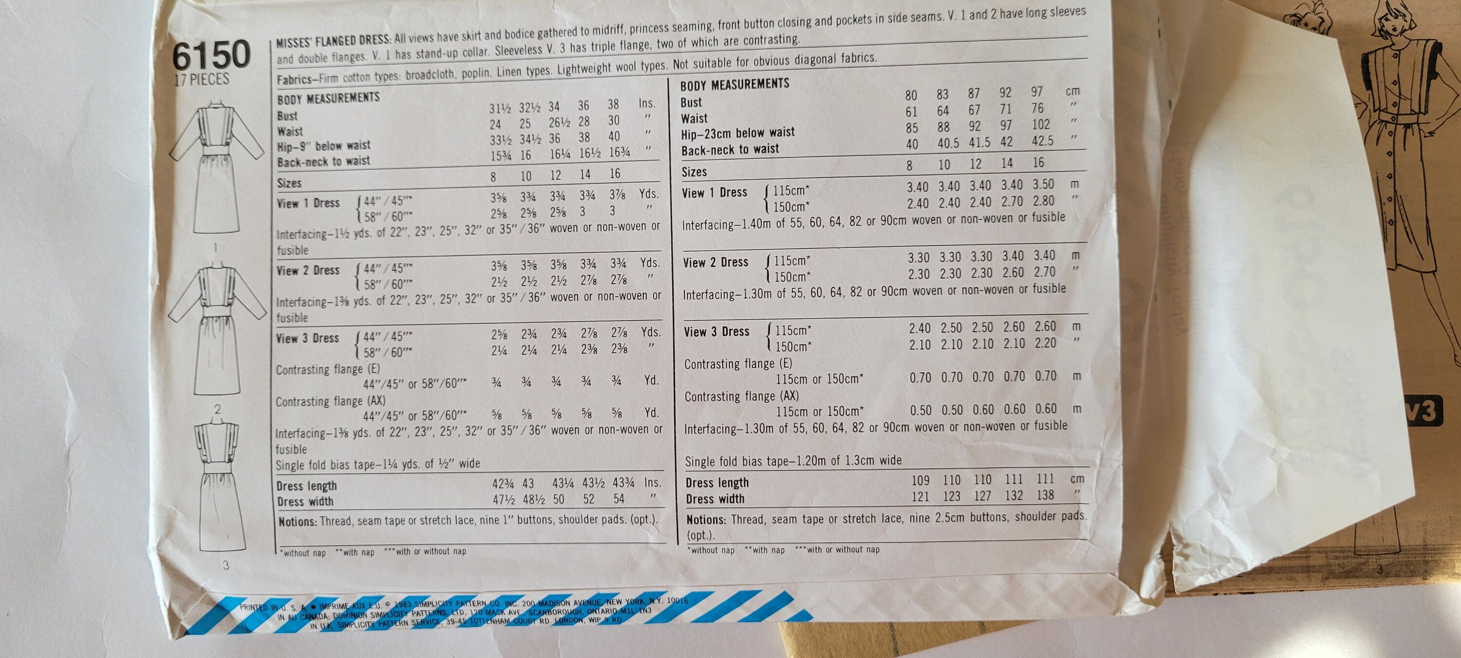 Sewing Pattern Women Dress, Button Front Flanged Dress Vintage 80s ...