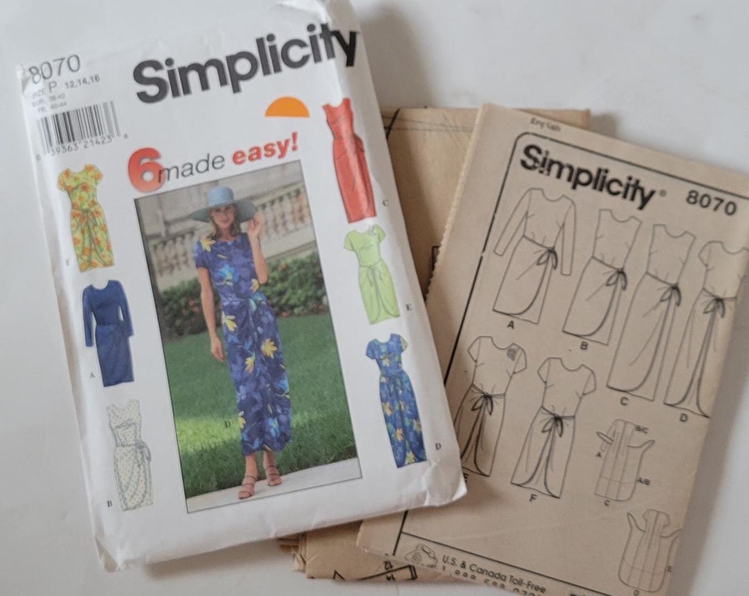 Vintage 90s Wrap Dress Sewing Patterns for Womens Maxi Size 12 14 16 Simplicity 8070 Uncut - Etsy