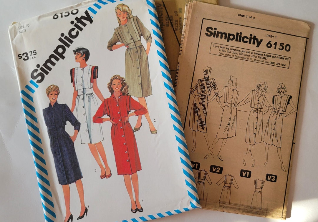Sewing Pattern Women Dress, Button Front Flanged Dress Vintage 80s ...