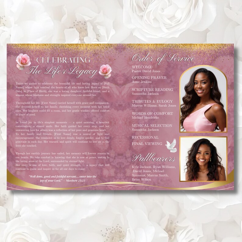 Funeral Program Template | Obituary Template for Women | 8-page ...