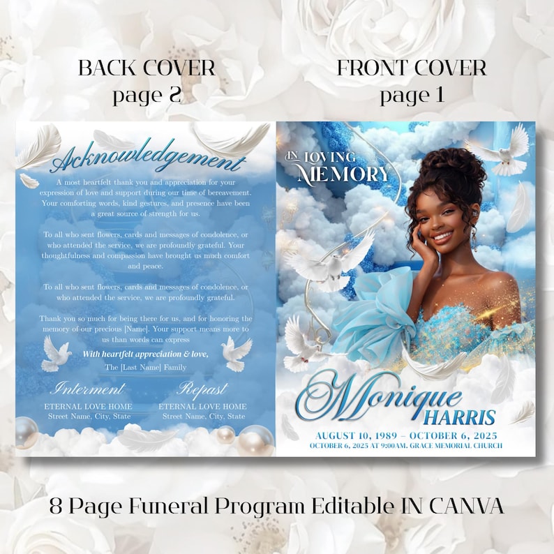 Funeral Program Template | Obituary Template | Celebration of Life ...
