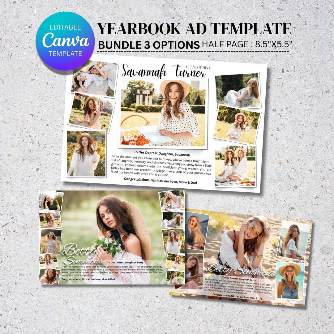 Yearbook Ad Template | Half Page Senior Ad Female | Bundle Editable ...