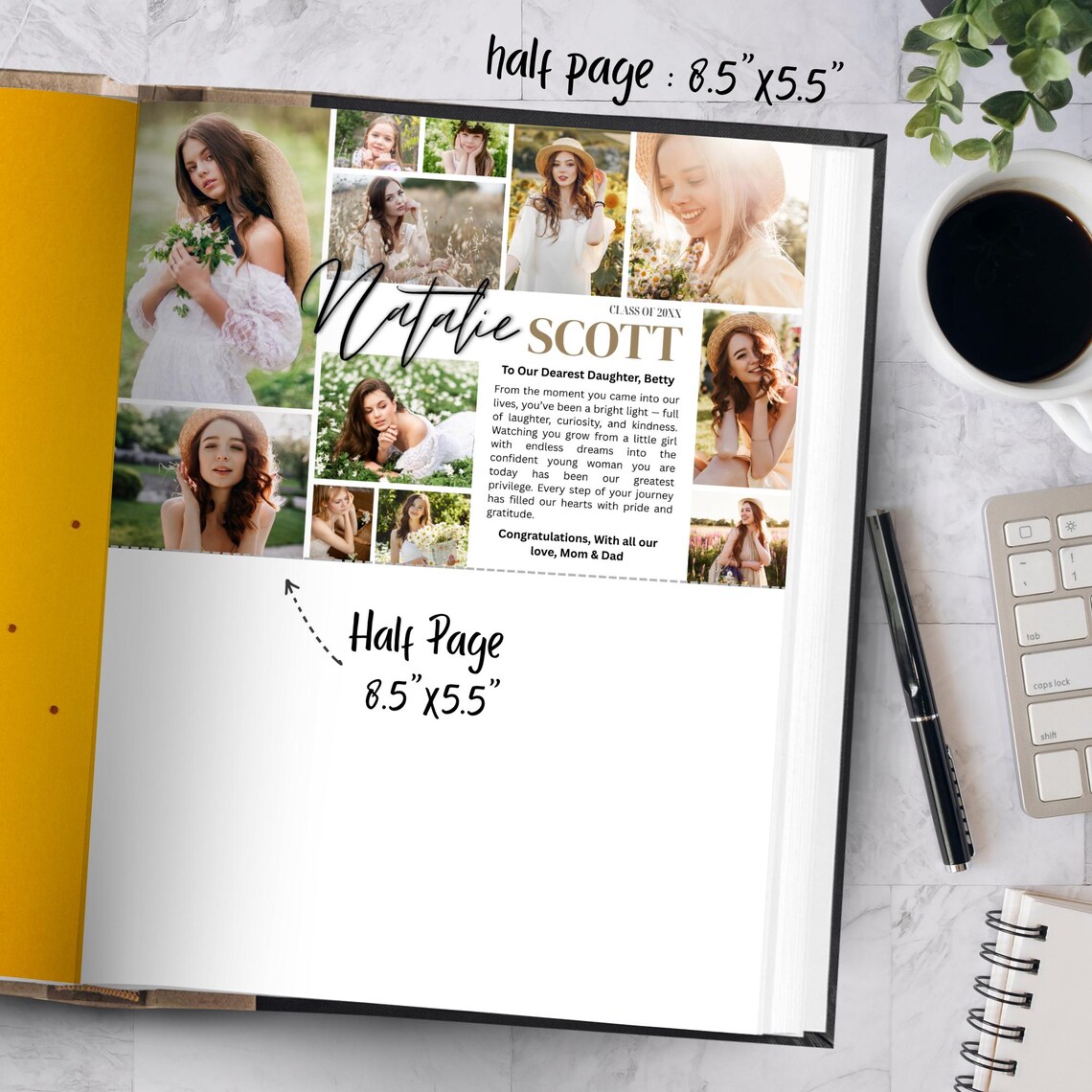 Senior Yearbook Ad Template | Half Page Girl Layout | Graduation ...