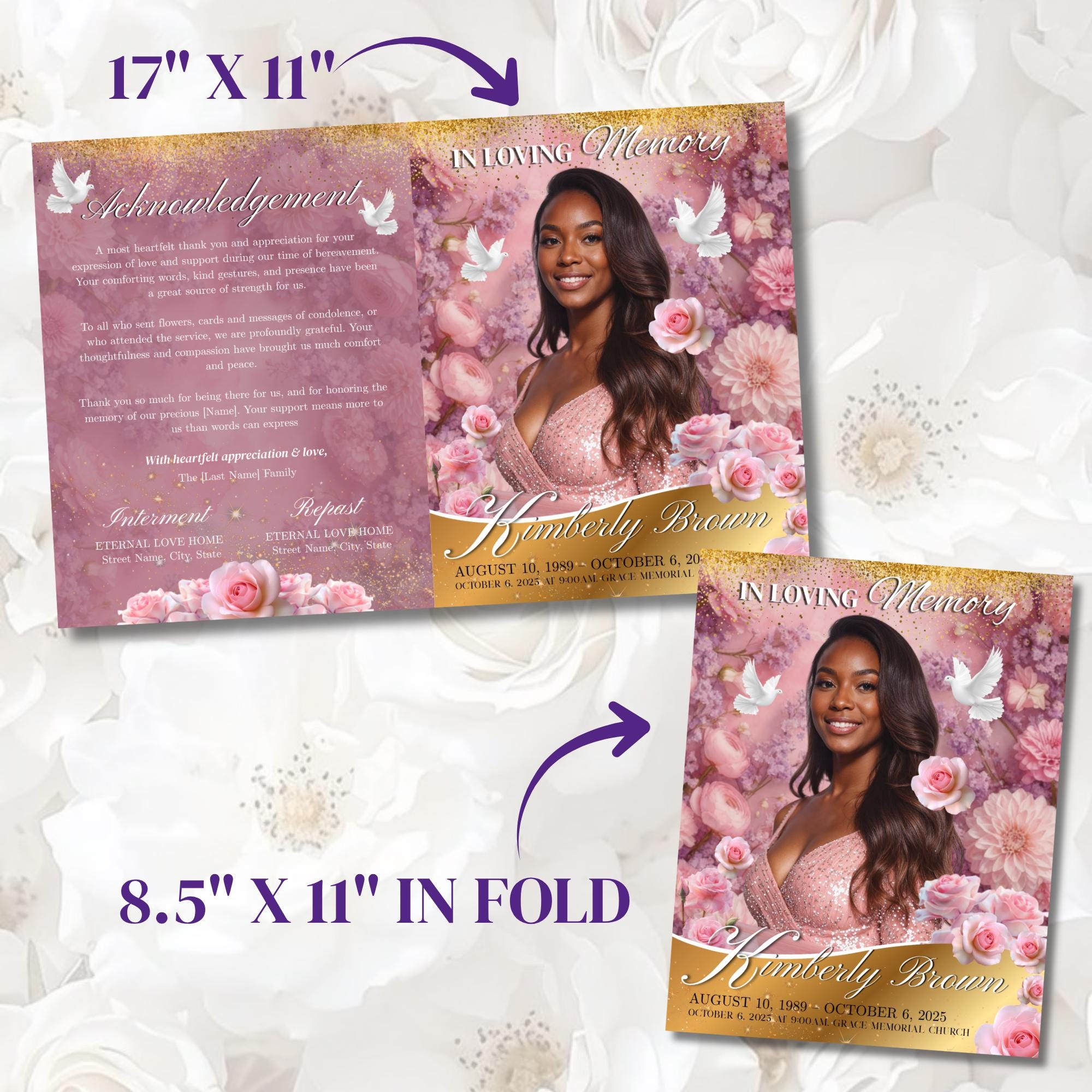 Funeral Program Template | Obituary Template for Women | 8-page ...