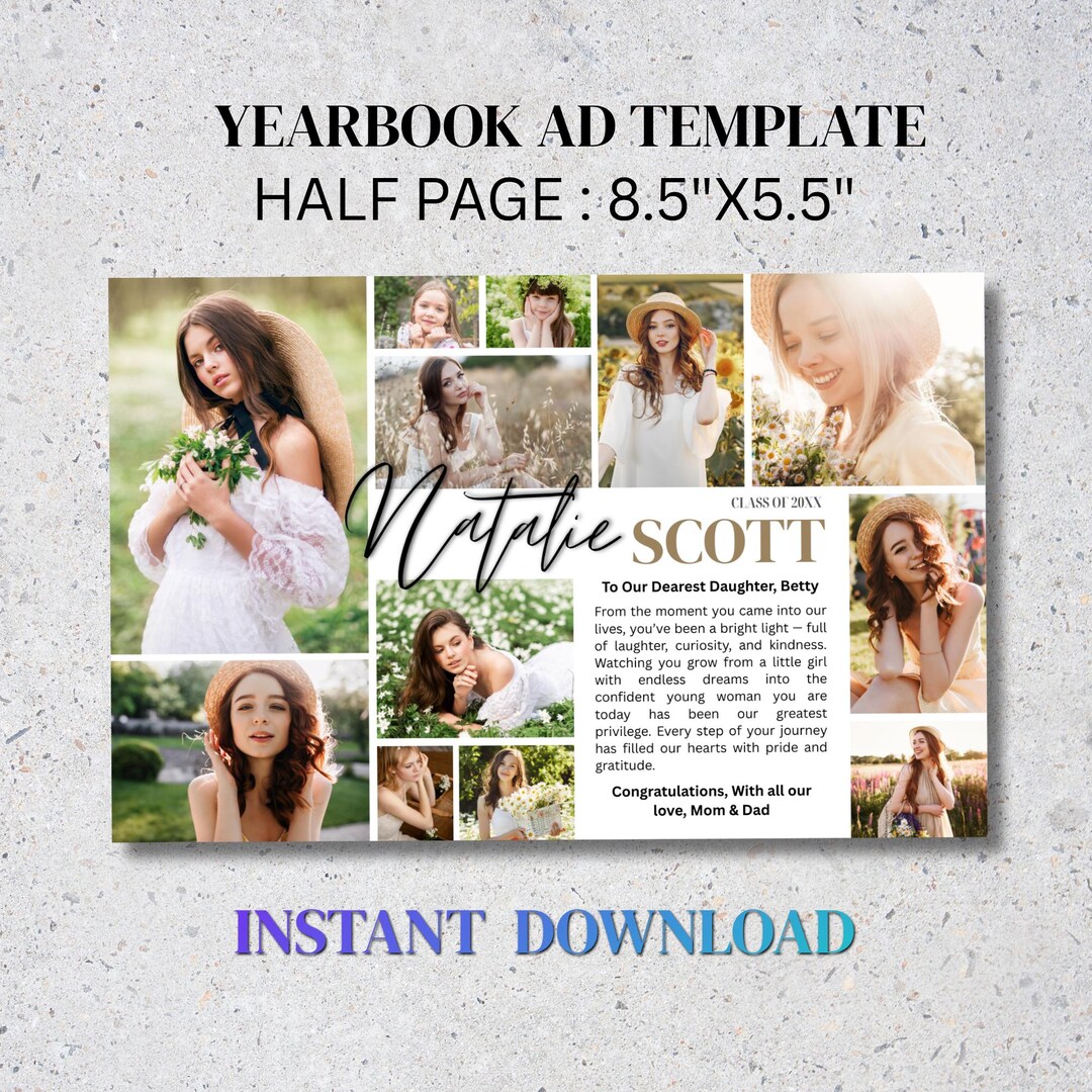 Senior Yearbook Ad Template | Half Page Girl Layout | Graduation ...