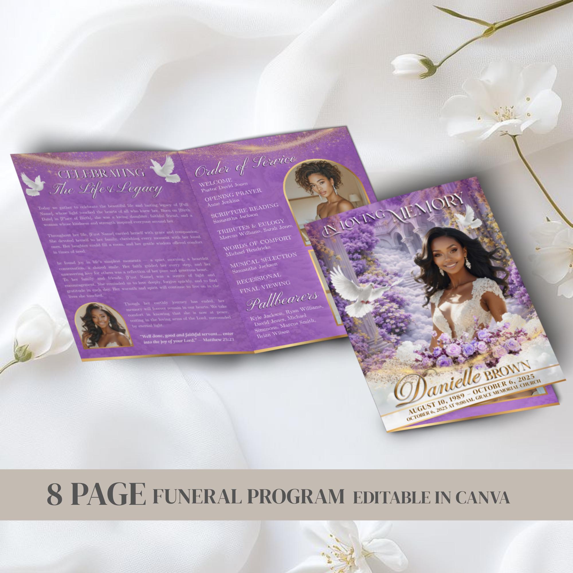 Funeral Program Template | Obituary Template for Women | 8-page ...