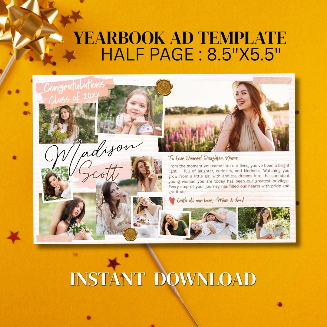 Senior Yearbook Ad Template | Half Page Girl | High School Graduation ...