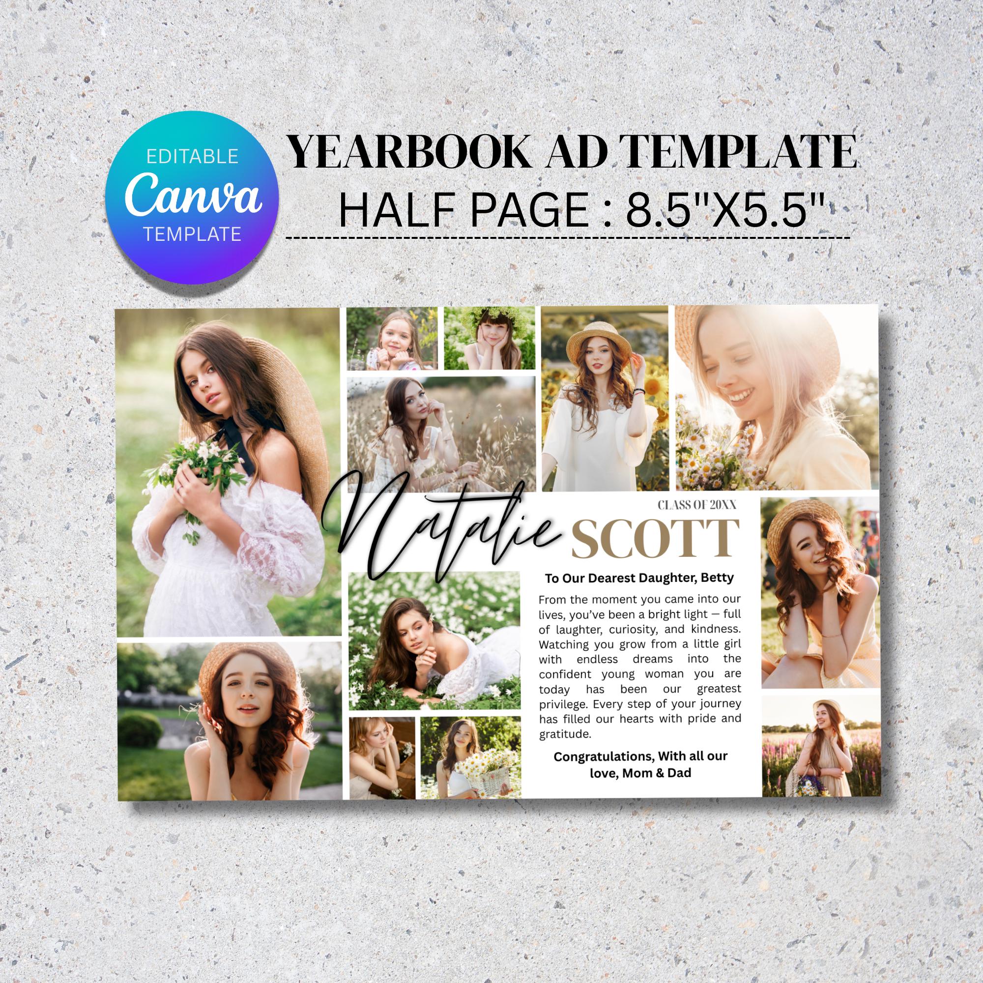 Senior Yearbook Ad Template | Half Page Girl Layout | Graduation Photo ...