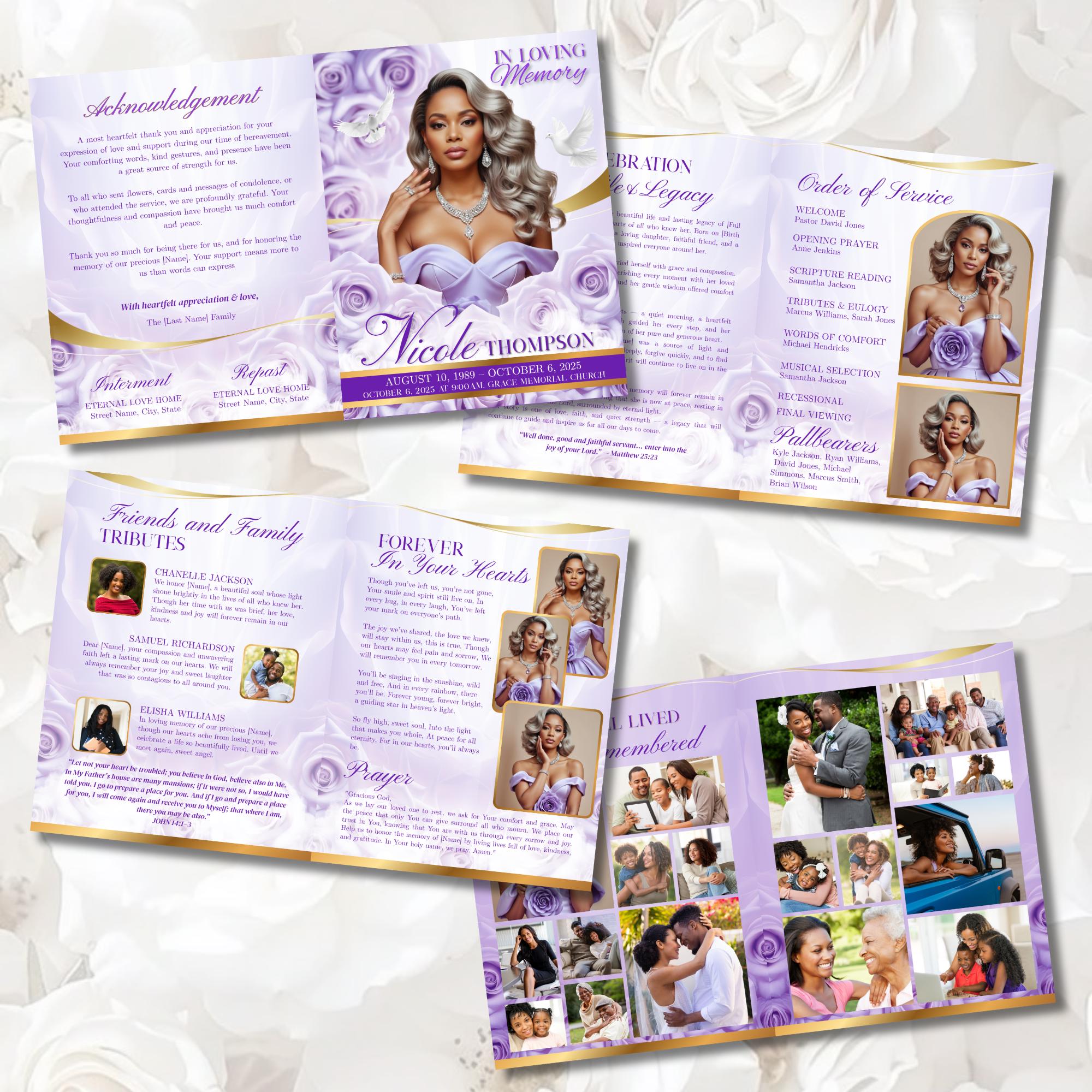Funeral Program Template | Obituary Template for Women | 8-page ...