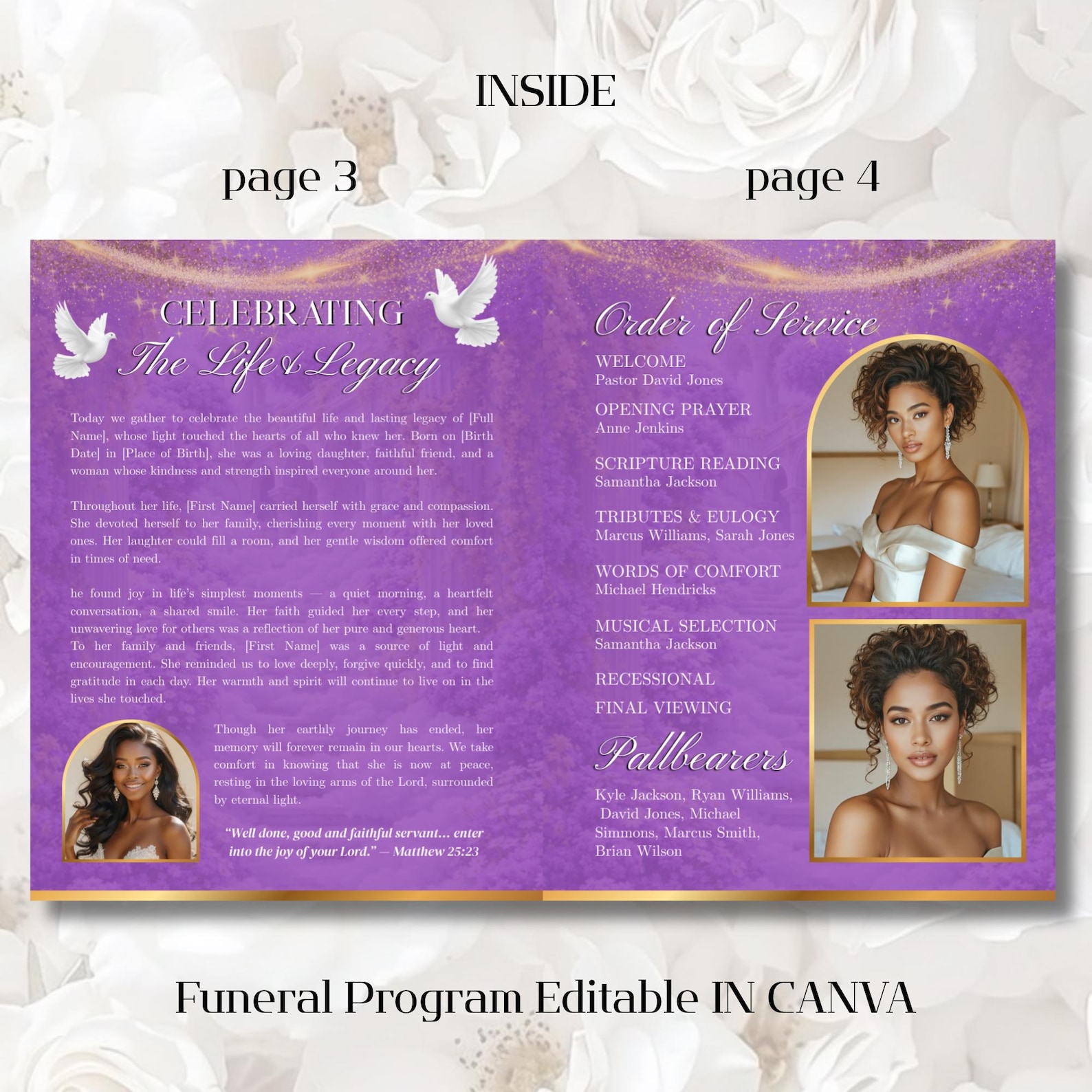 Funeral Program Template | Obituary Template for Women | 8-page ...