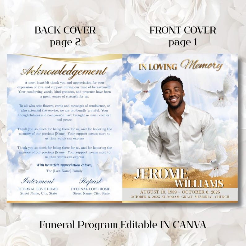 Funeral Program Template | Obituary Template for Men | 8-page Memorial ...