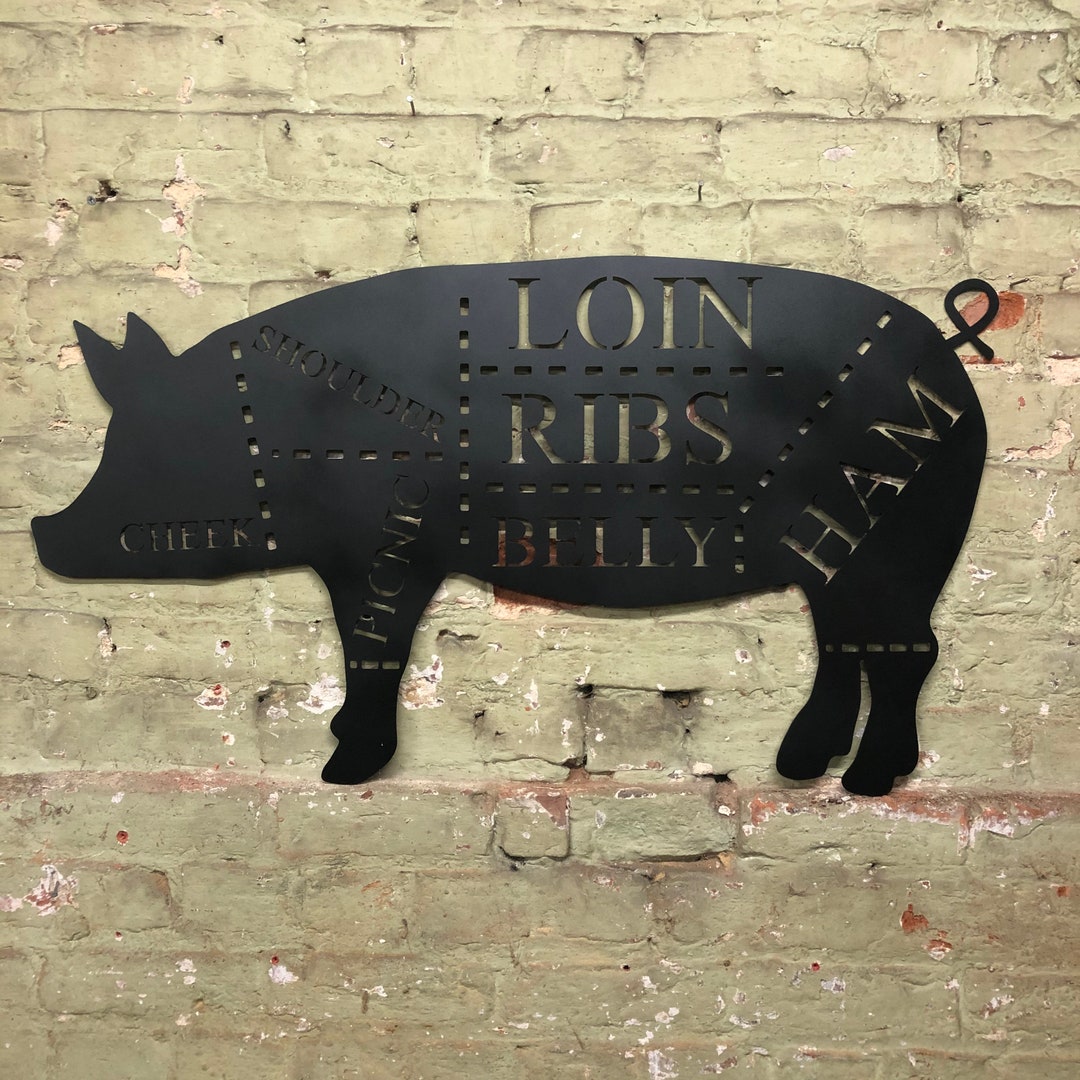 Large BLACK PIG Sign / Metal Pig Plaque / Butchers Cut Sign / BBQ Sign ...