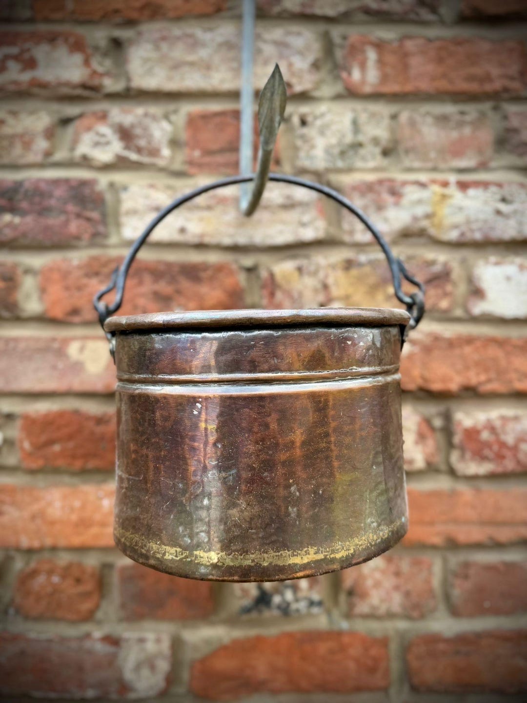 Antique Copper Cauldron Pot With Wrought Iron Handle – Rustic Garden ...