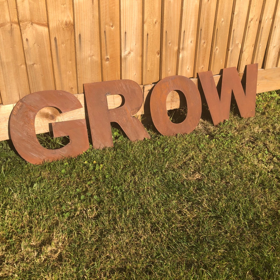 Rusty Metal 12 GROW Letters Garden Sign , Rustic Garden Decoration ...