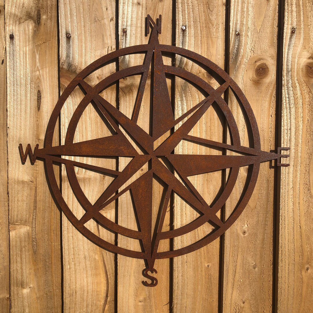 Rusty Metal Garden Compass Decoration , Garden Ornament Sign , Garden ...