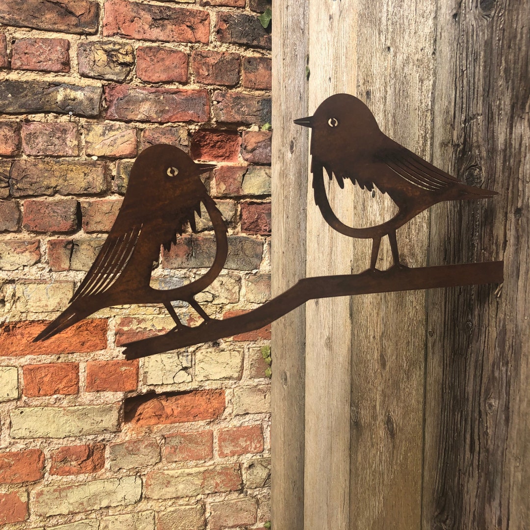 Rusty Metal Robins on a Branch Garden Feature Garden Sign - Etsy UK