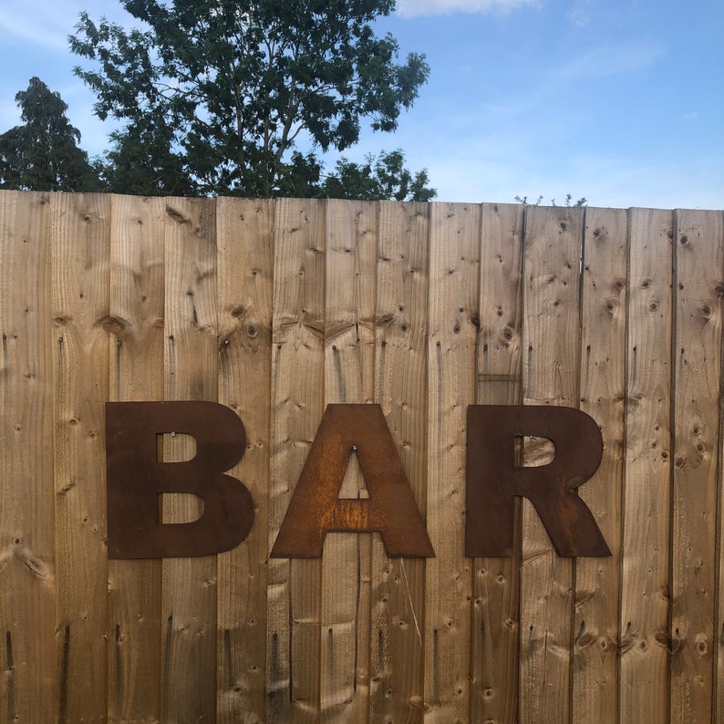 GARDEN BAR SIGN Rusty Metal Letters Home Garden Bar Sign | Etsy UK