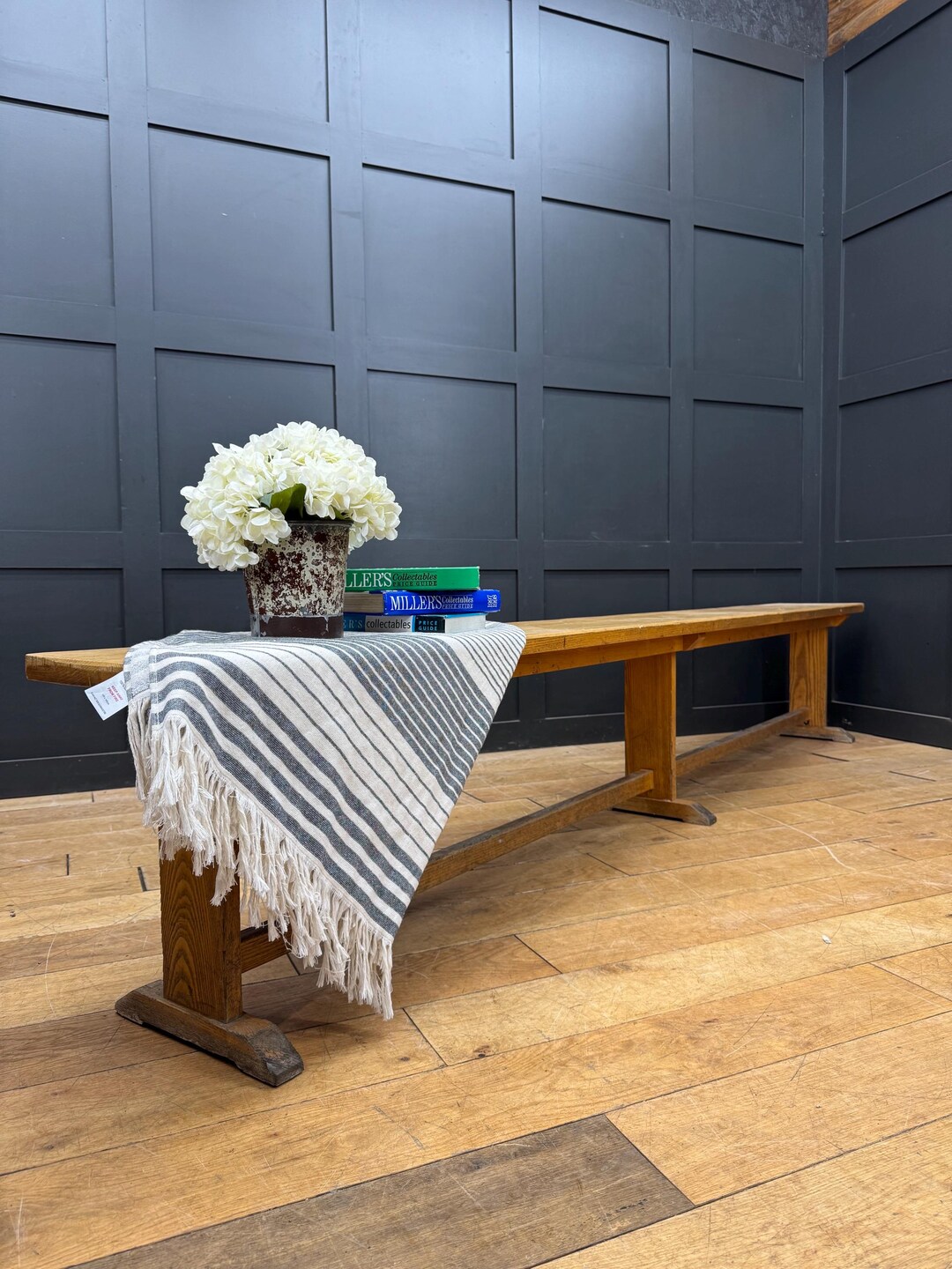 Long Vintage Oak School Bench Seat / Hallway Seating / Leys School ...