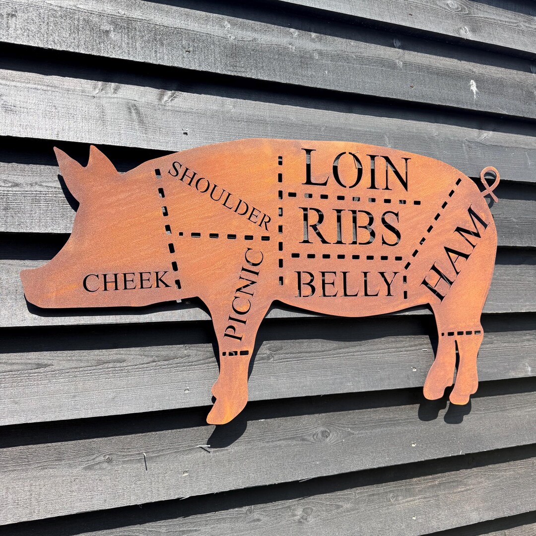 Rustic Metal Pig Sign: Butcher Cut Farmhouse Decor BBQ Wall Art - Etsy